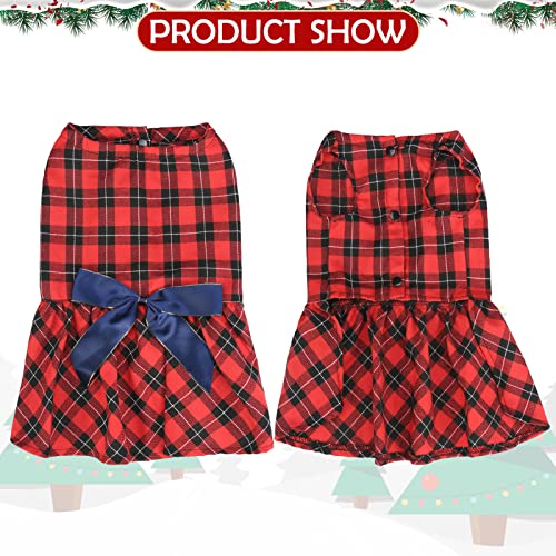 Elegant Bowtie Plaid Dog Dress Cute Checked Puppy Skirt Pet Outfit Clothes for Small Medium Cats Dogs(Red S)