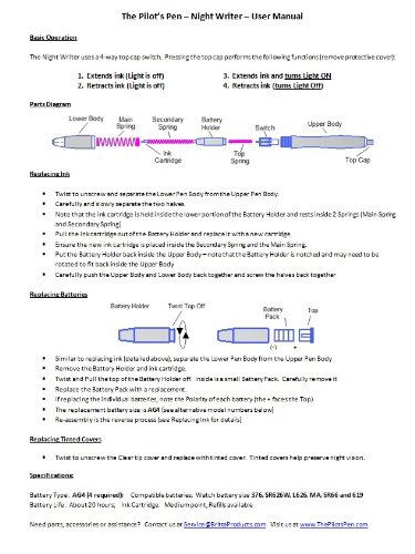 LED Pen, The Pilot's Pen, Night Writer - Set of 2 LED Powered Ink Penlights