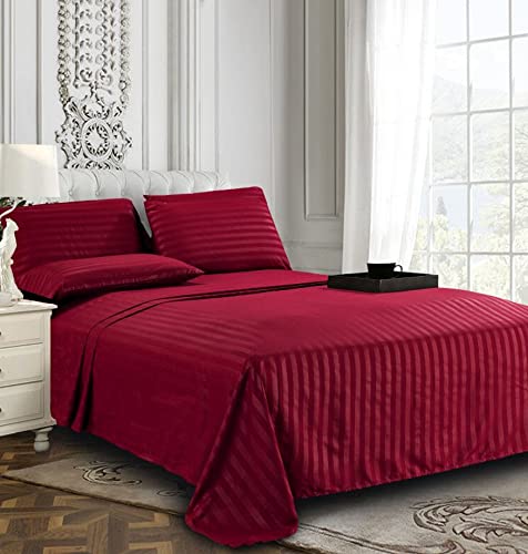 Elegant Comfort Best, Softest, Coziest 6-Piece Sheet Sets! - 1500 Thread Count Egyptian Quality Luxurious Wrinkle Resistant 6-Piece Damask Stripe Bed Sheet Set, Queen Burgundy