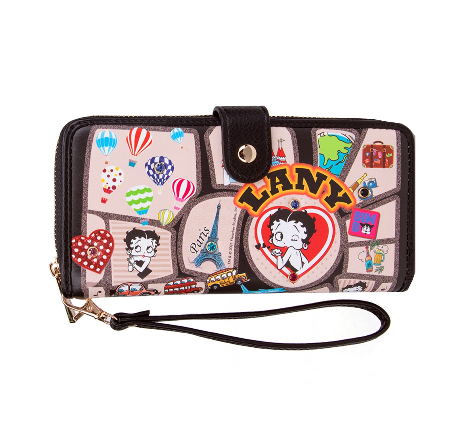 Betty Boop Love Faux Leather Wallet with Wristlet (Black)