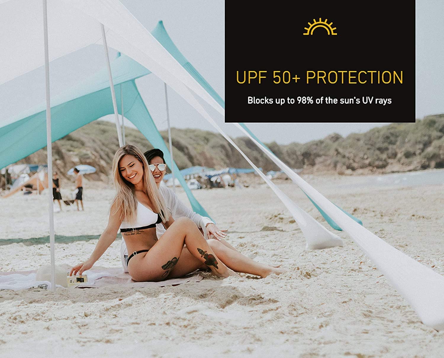 Beach Shade Sun Shelter by Skybed with Built-in Sand Bags - Lightweight, Durable, Small Pack Size - Fits in Carry-On Luggage - Easy, Simple Setup (Extra Large (9'x9' - 90" Poles), Pacific Blue)