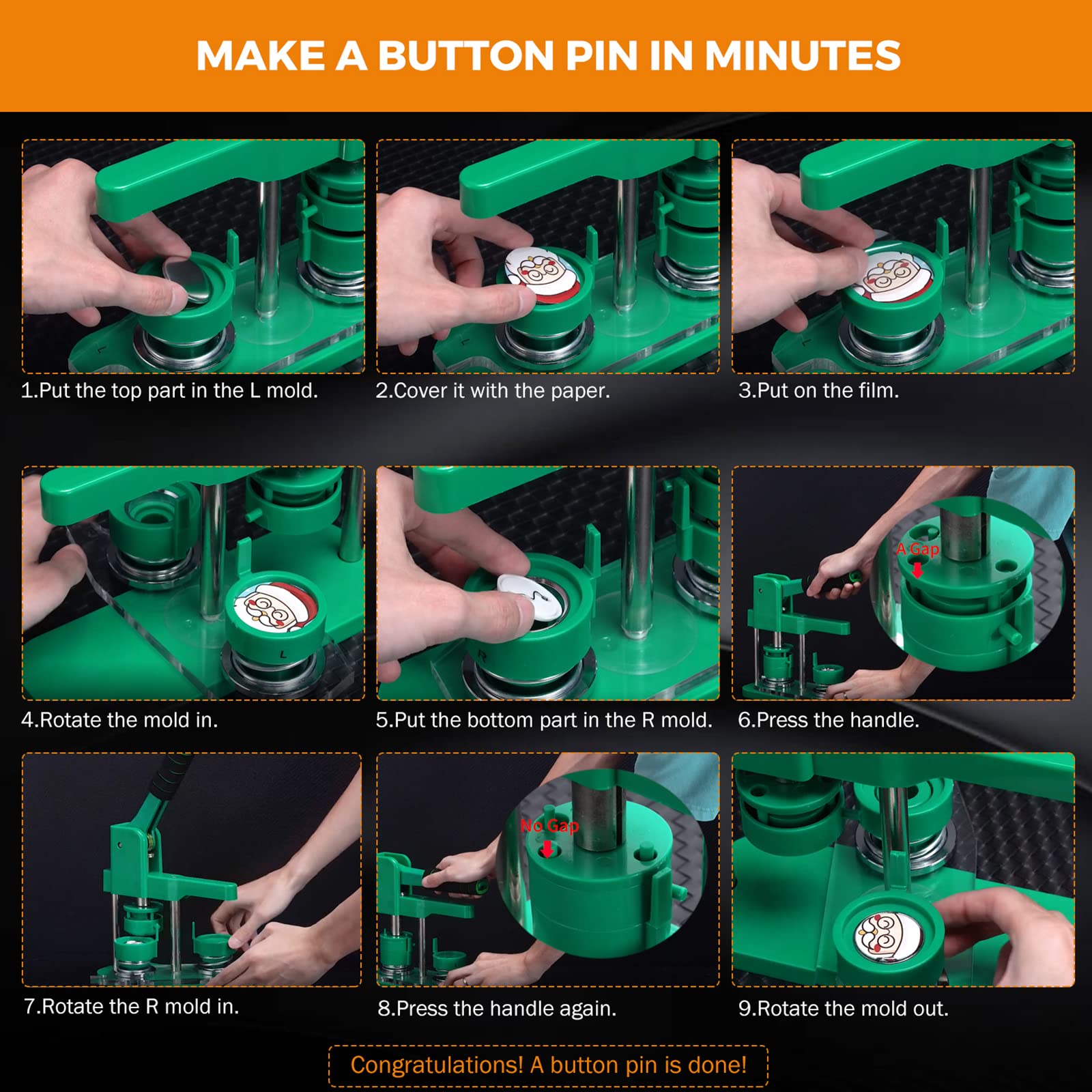BEAMNOVA Upgraded Button Maker Machine with Magnetic Mold & 100 Sets of Button Parts Supplies, 25mm / 0.98 in (About 1 Inch) Round Pin Making Kit