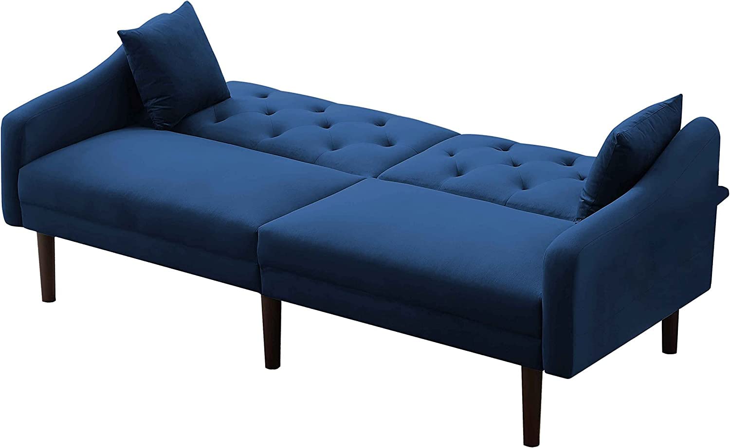 DNYN Convertible Futon Sofa Bed & Upholstered Velvet Loveseat Folding Sleeper Couch with 2 Pillows & Adjustable Backrest for Small Space,Office,Apartment, Green