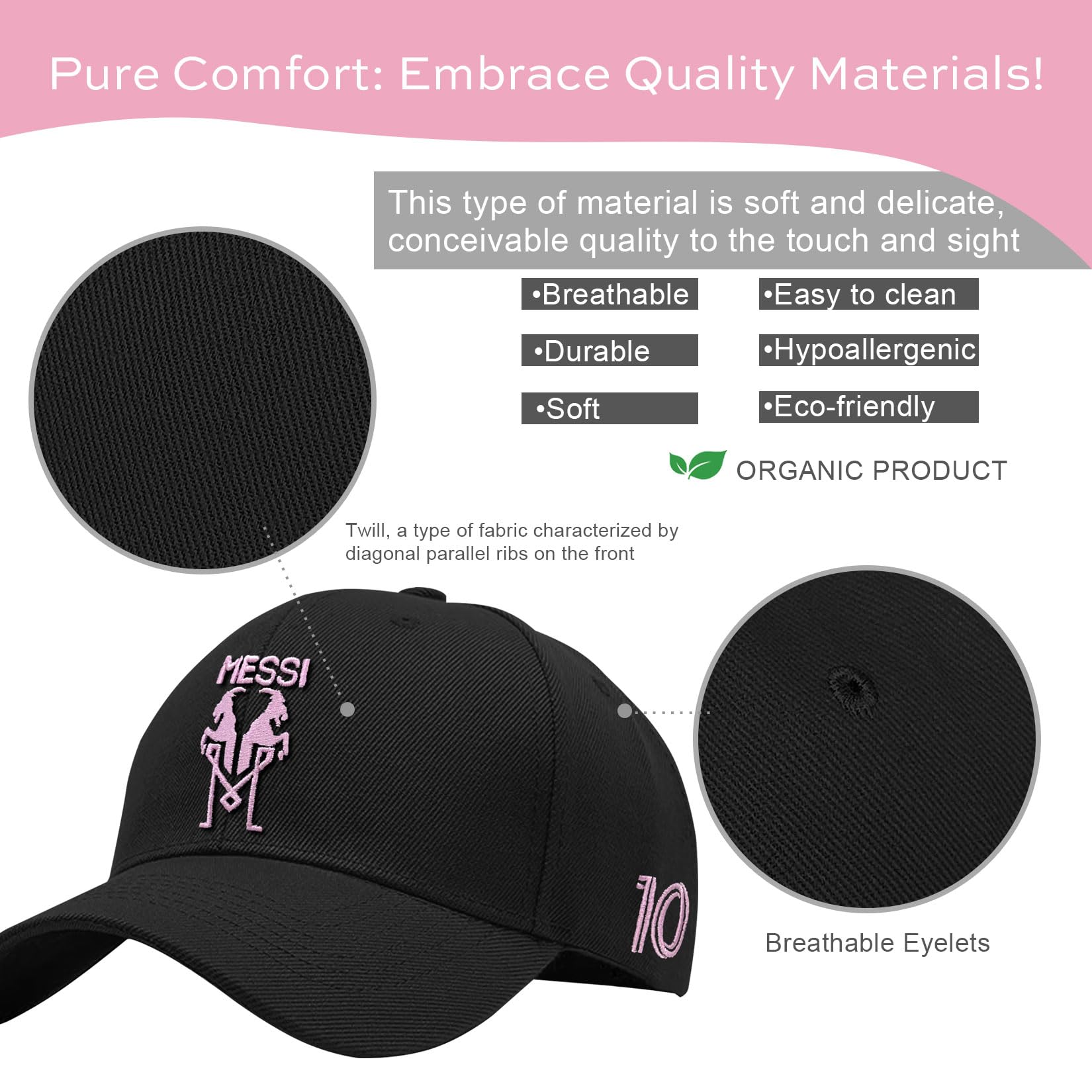 CHAMPSEER Miami 10# Baseball Cap Goat Soccer Player 3D Embroidered Logo Unisex Baseball Hat, One Size, Fast 3-Day Delivery Black