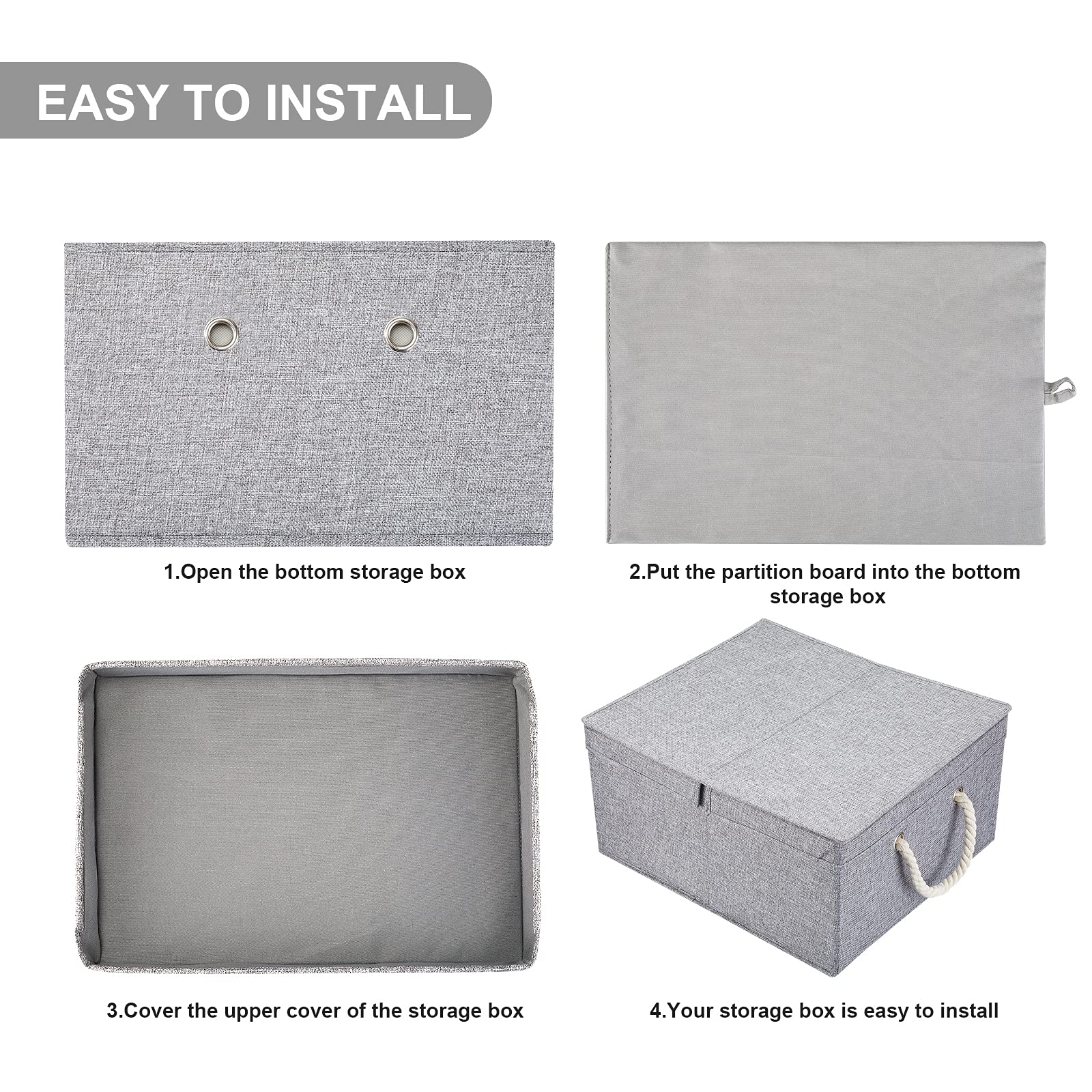 MeiMart Foldable Storage Box with Lid, Collapsible Linen Fabric Clothing Storage Bin Organizer Container Basket with Cover for Home/Bedroom/Office (Large