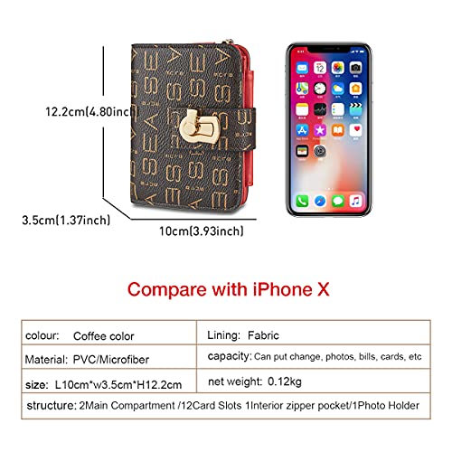 LAORENTOU Vegan Leather Small Wallet for Women PVC Brown Checkered Purse Wallets for Women Mini Trifold Zipper Pocket Wallets Cute (01 Brown)