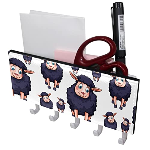 Cute Cartoon Sheep Pattern Rack Organizer with 5 Hooks Wall Bathroom Kitchen Shelf Rack Multifunctional Storage Shelf