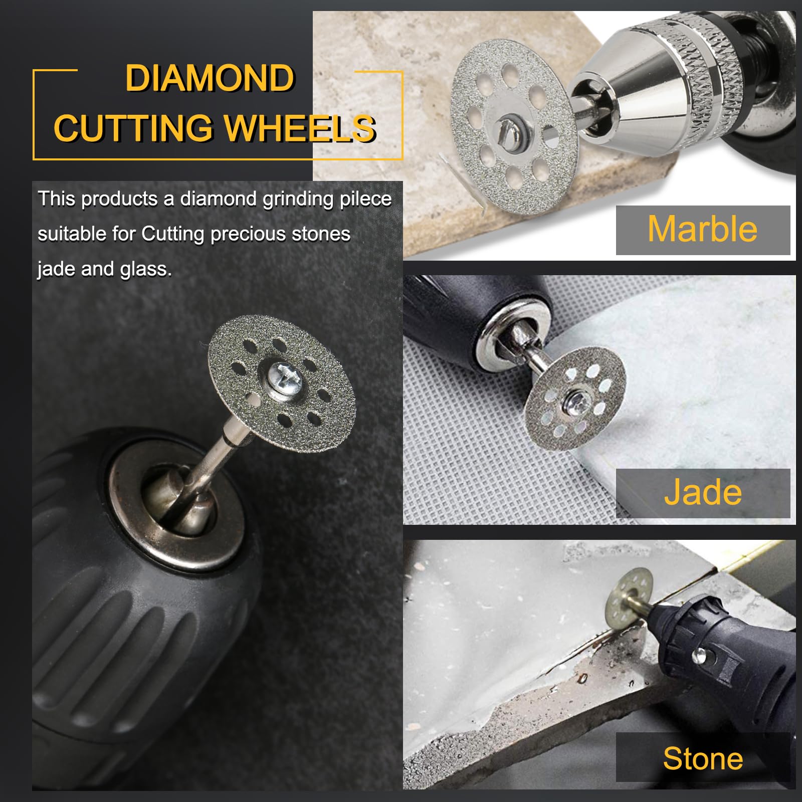 Diamond Burr Set for Dremel, Rotary Tool Grinding Cutting Wheel Stone Glass Tile Jewelry Engraving Rock Etching Masonry 1/8β Die Grinder Carving Cutter Metal Engraver Kit - 32pc Set