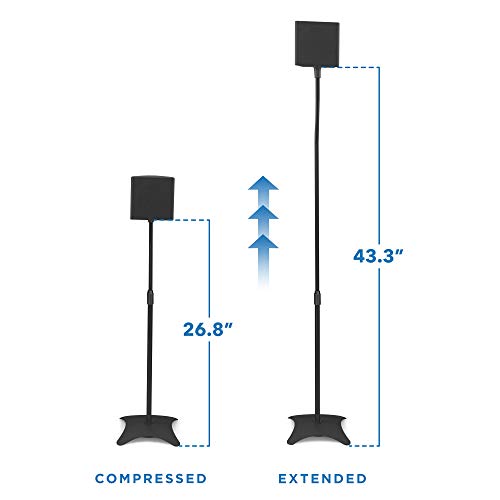 Mount-It! Speaker Floor Stands | Height Adjustable with Cable Management for Satellite, Small Bookshelf & Bluetooth Speakers up to 10 Lbs | Fits Vizio, Polk, Bose, JBL, Sony & Samsung | 1 Pair, Black