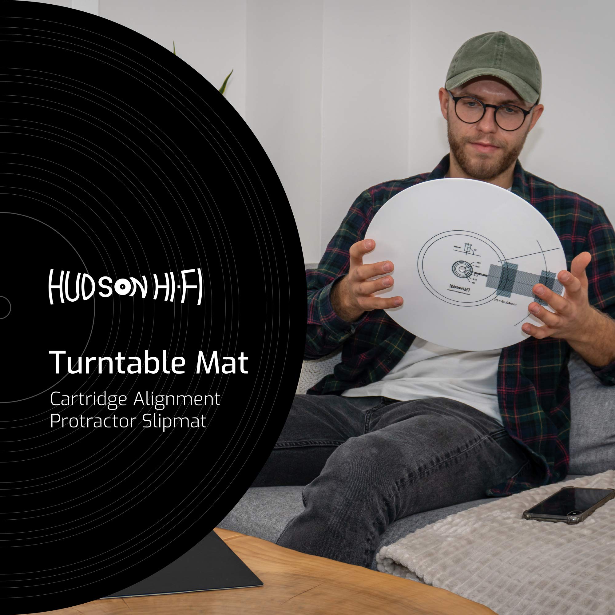 Hudson Hi-Fi Turntable Mat with Cartridge & Needle Alignment Tool- 12"x2mm PVC, Anti-Slip, Anti-Vibration, Enhances Sound Quality- LP Vinyl Calibration Plate, Protect Vinyl- Stylish Design- Born in NY
