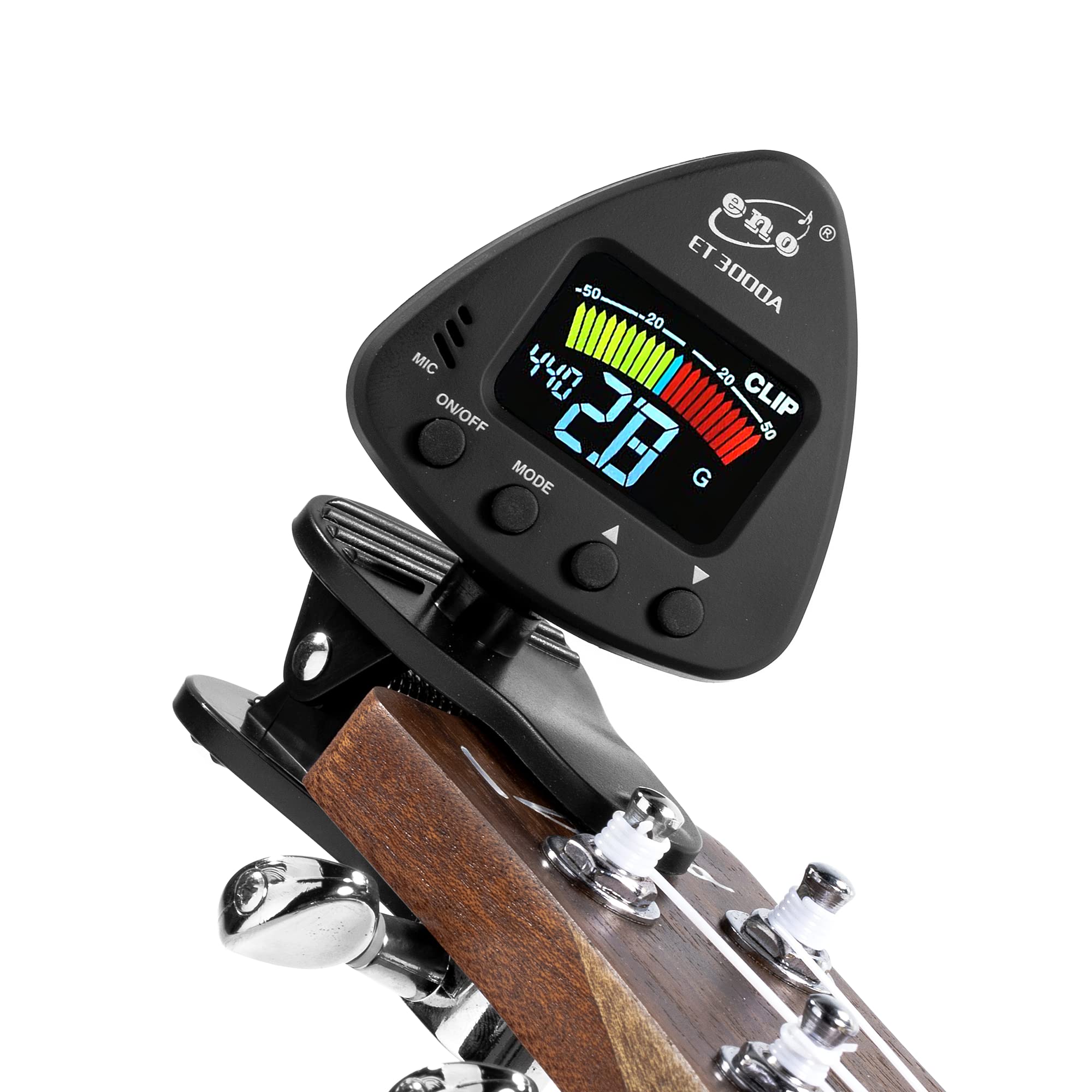 ENO MUSIC Stable Quality Big LCD Display Easy to Read Auto Clip-on Acoustic Electric Guitar Tuner Bass Tuner with Ukulele Violin Chromatice Tunning Mode