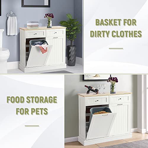 LOUVIXA Tilt Out Trash Can Cabinet Dog Proof with Double Wood Hidden Holder, Kitchen Free Standing Recycling Cabinet(White)