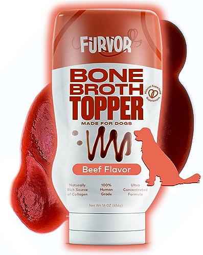 Furvor Beef Bone Broth for Dogs - Collagen Protein Supplement for Digestion, Mobility, Coat, Immune System, Healthy Dog Food Topper, Meal Boost Gravy, Grain Free, Made in USA 16 oz