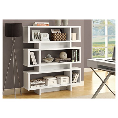 Monarch Specialties 2532 Bookshelf, Bookcase, Etagere, 4 Tier, 55" H, Office, Bedroom, Laminate, White, Contemporary, Modern Bookcase-55 Style, 47.25" L x 12" W x 54.75" H