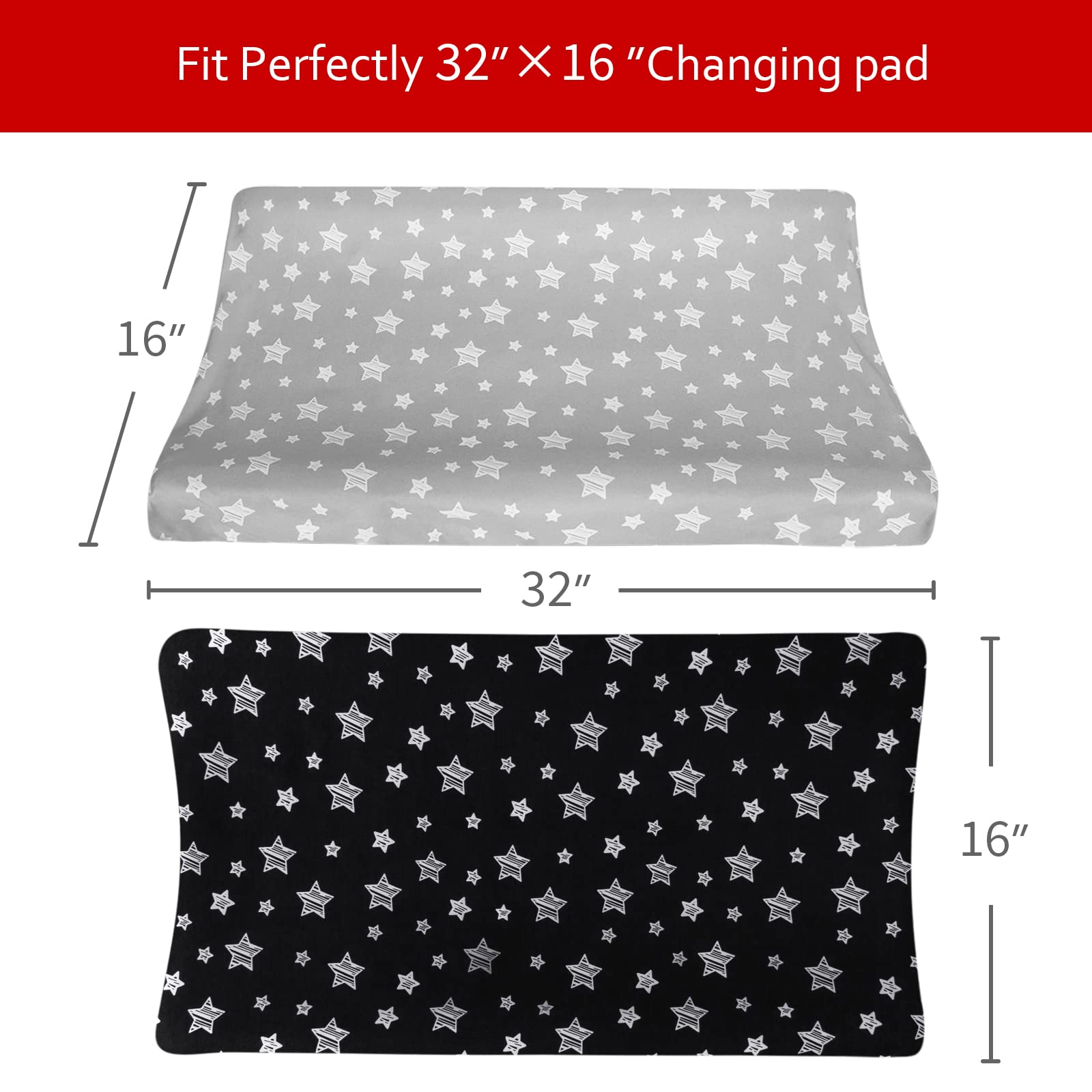 Changing Pad Cover for Boys Girls 2 Pack, Lovely Print Soft Unisex Diaper Change Table Sheets, Fit 32"x16" Contoured Pad, Comfy Cozy 2-Pack Cradle Sheets, Bunny & Dinosaur