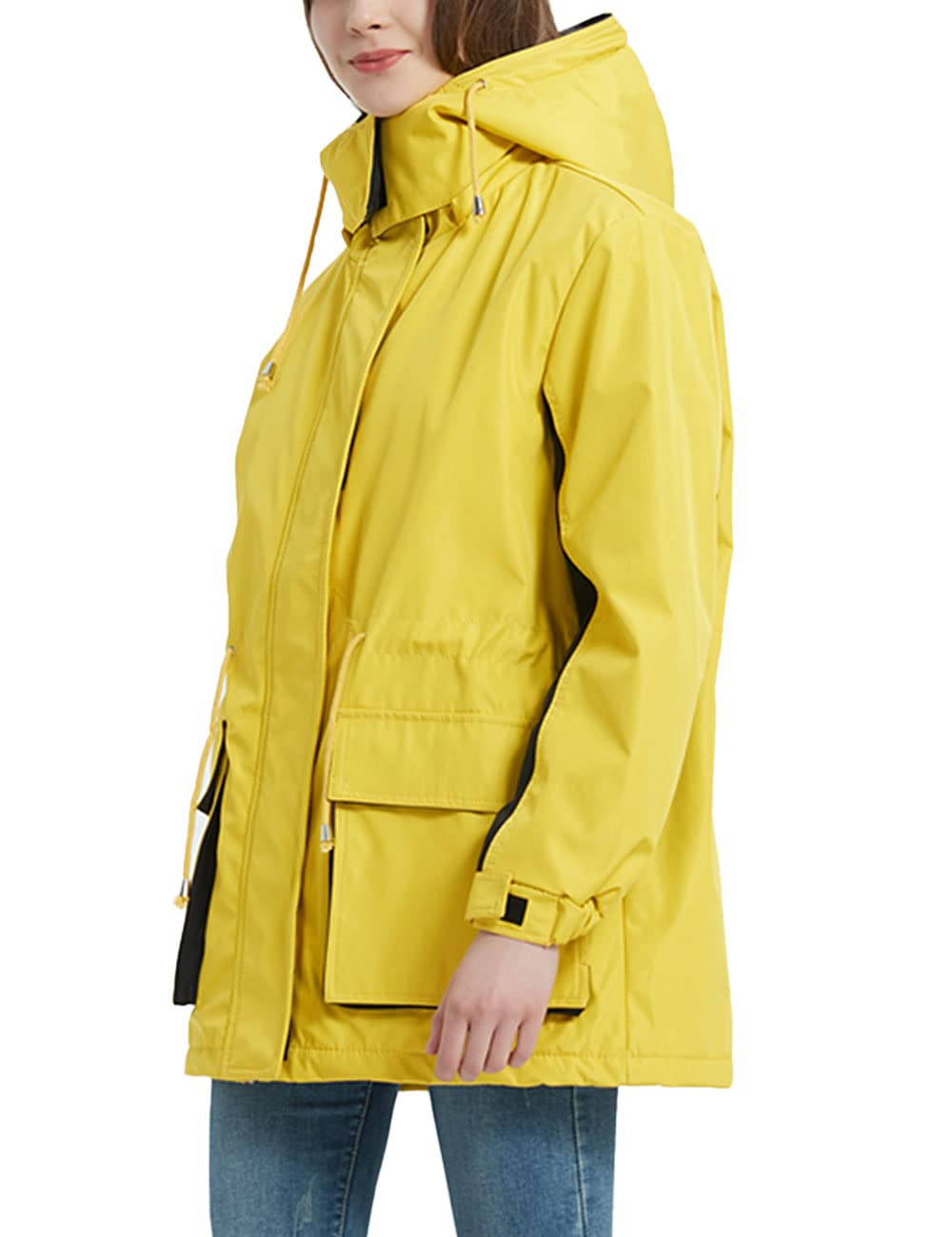 Bellivera Women's Outdoor Windbreaker Jacket,The Warm Padding Trench Coat with Hood for Spring and Winter 19007 Yellow S