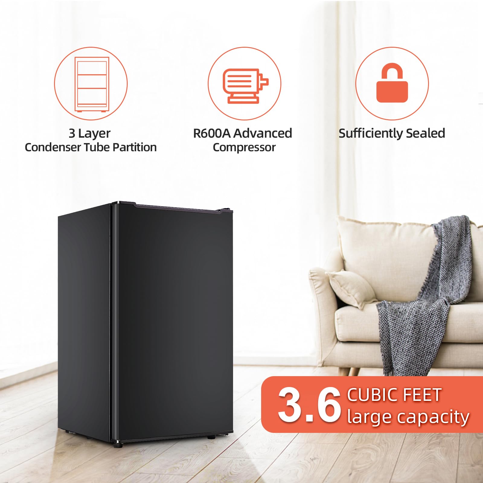 Black Upright freezer 3.6 Cu.ft, Compact Mini Freezer with Reversible Door, 3 Adjustable Thermostat, Quiet Stand Up Freezer for Apartment/Bedroom