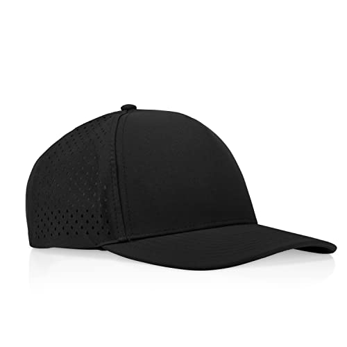 Blanksies Zion Hat | Men & Women Cap with Curved Bill | 5 Panel Blank Snapback | Breathable | Outdoor Performance Cap | Black