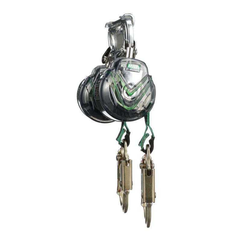 MSA 63111-00C V-TEC Mini Personal Fall Limiter - 6' (1.8m), Twin-Leg, Aluminum Swivel Carabiners (2) Anchorage Connection, Twin-Link Connector Harness Connection, Retractable Web Lanyard