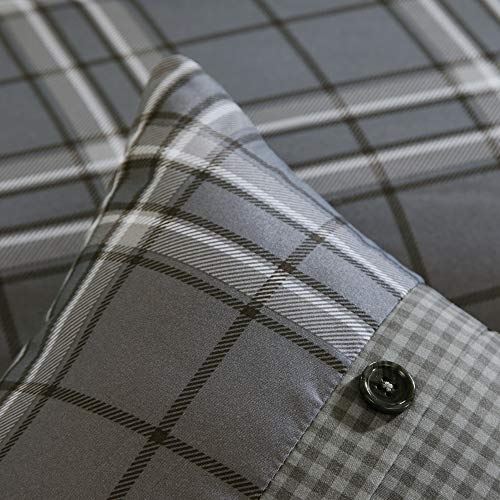 Intelligent Design Daryl 5 Piece Plaid All Seasons PrintComforter Set, Full/Queen, Grey - Ultra Soft Microfiber Teen Bedding