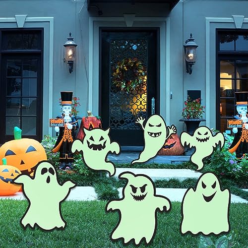 Halloween Decorations Outdoor Yard Signs, 6 PCS Glow in the Dark Fluorescence Halloween Scary Ghost Yard Signs with Stakes,Scary Silhouette Halloween Decorations for Outdoor Lawn Garden