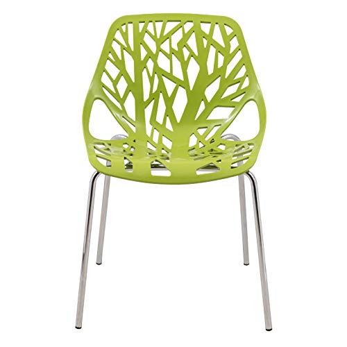 LeisureMod Forest Modern Dining Side Chair with Chrome Legs (Green)