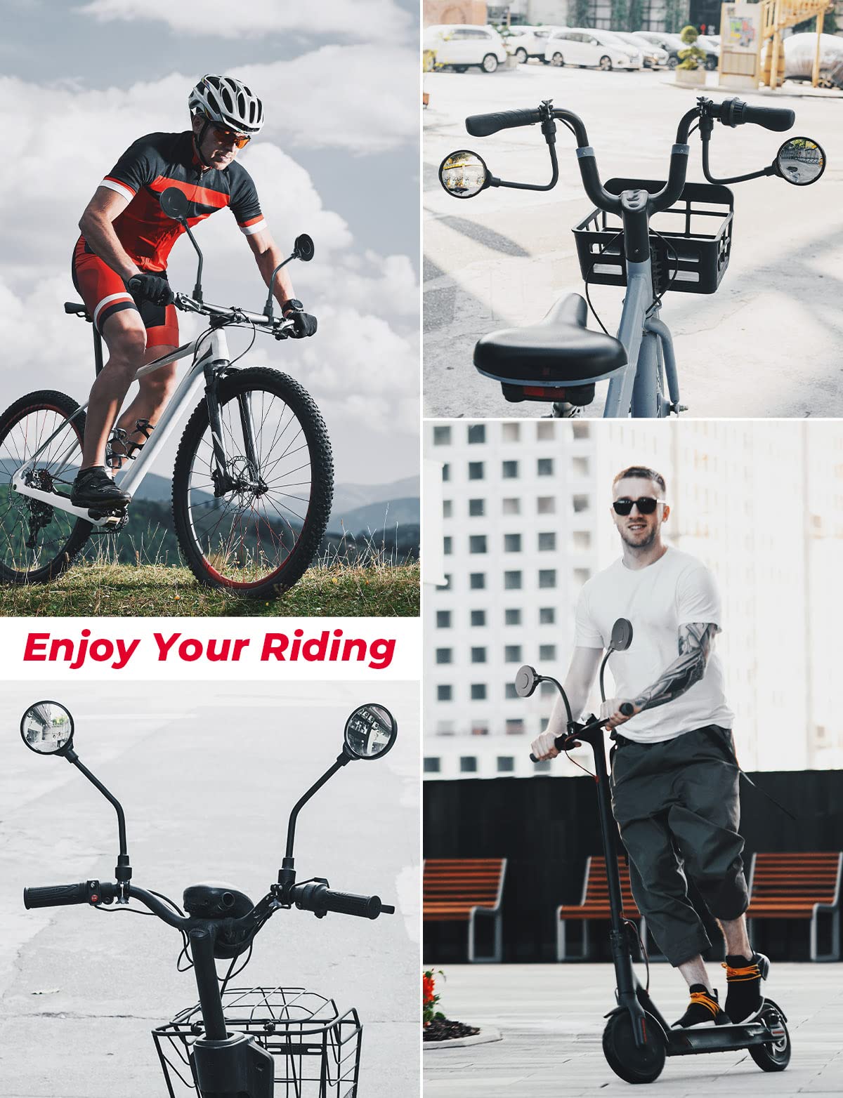 Bike Mirror Round Bicycle Rearview mirror Adjustable Handlebar Mount (Upgraded 3 Pcs)