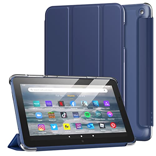 MoKo Case Fits Amazon All-New Kindle Fire 7 Tablet (2022 Release-12th Gen) Latest Model 7", PU Leather Trifold Stand Cover with Translucent Frosted Backshell with Auto Wake/Sleep, Indigo