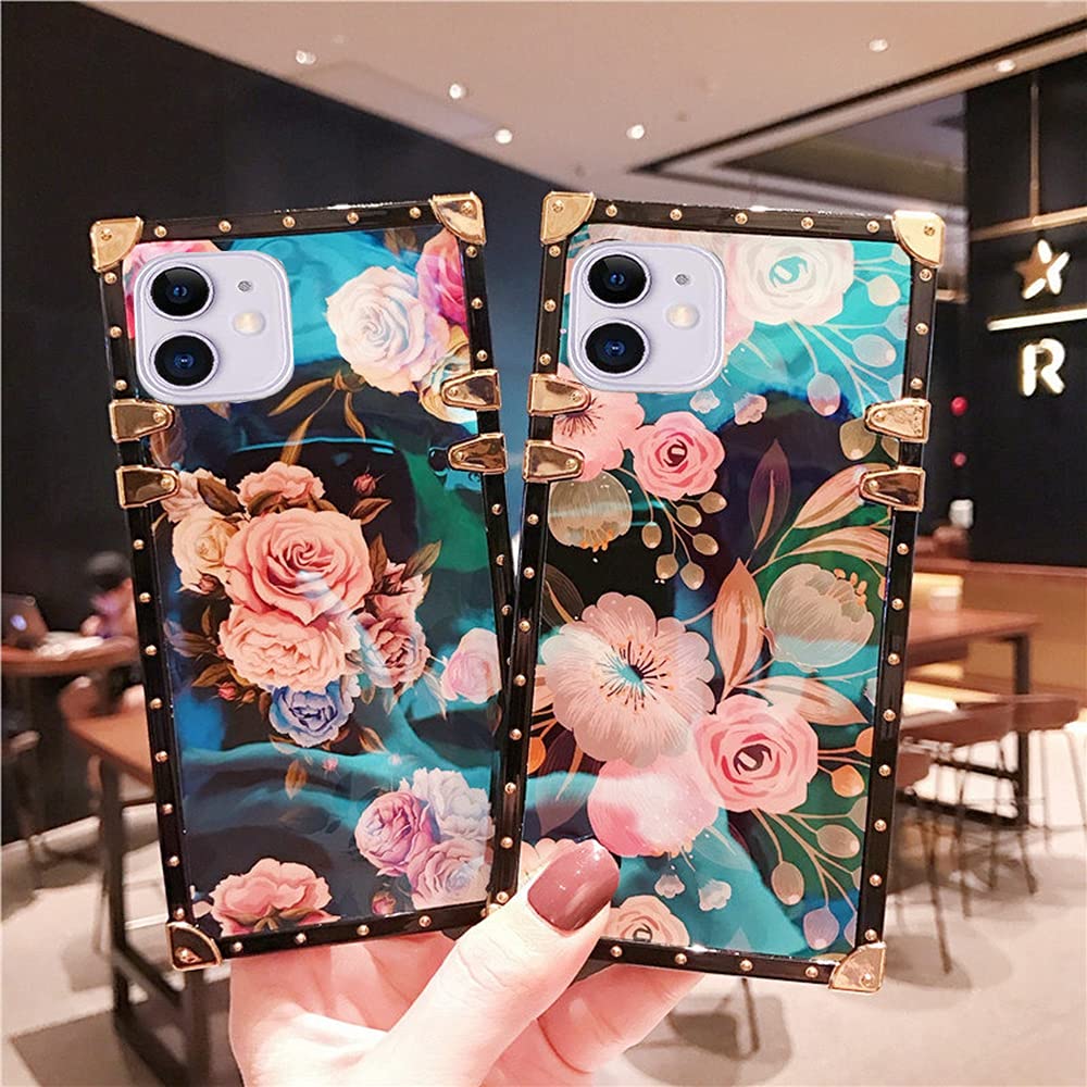 Babemall for iPhone 11 Pro Max 6.5" inch Case, Elegant Romantic Blu -Ray Flower Square [Scratch Resist] Protective Corner Back Cover Case (Flower2)