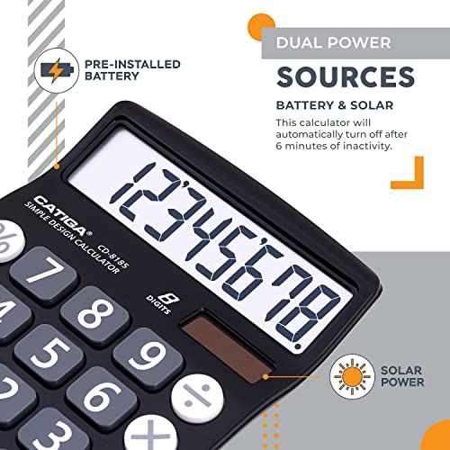 Desktop Calculator 8 Digit with Solar Power and Easy to Read LCD Display, Big Buttons, for Home, Office, School, Class and Business, 4 Function Calculators, with Battery, CD-8185