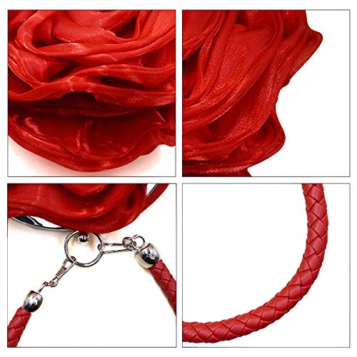 Goclothod Women Rose Shaped Clutch Soft Satin Wristlet Handbag Wedding Party Purse Red