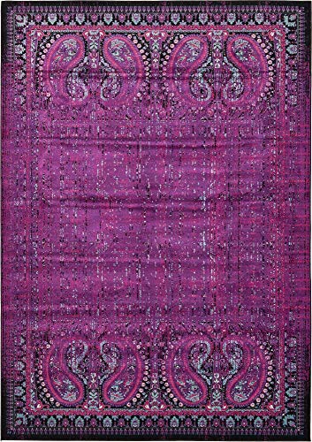 Unique Loom Imperial Collection Paisley, Distressed, Border, Vintage, Modern, Abstract Area Rug, 8 ft x 11 ft 6 in, Lilac/Black