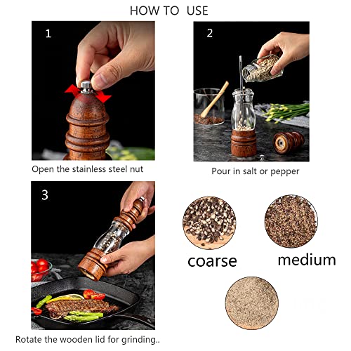 Funly mee 8.5inch Acrylic and Wooden Salt and Pepper Grinder Set, Manual Pepper Mill Sets Salt Grinder, Adjustable Coarseness - 2 Pack