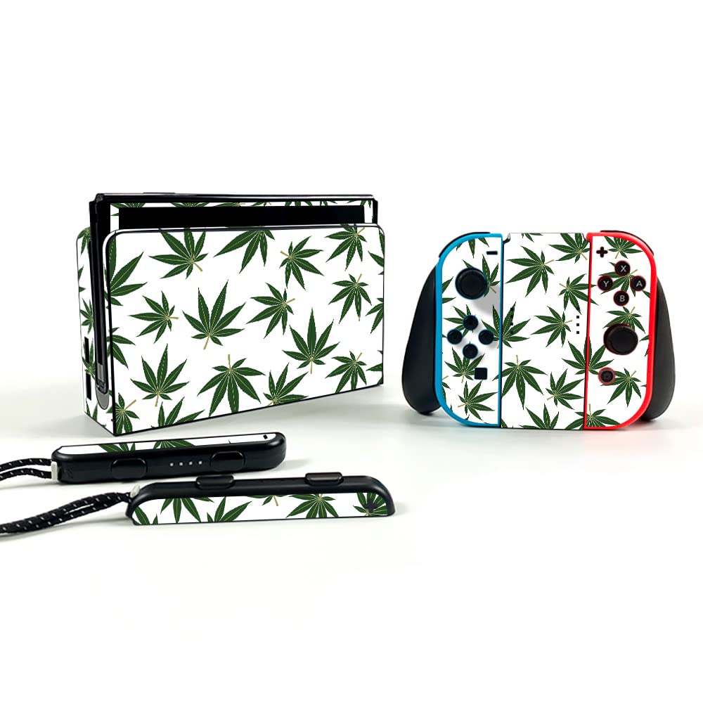 MightySkins Skin Compatible with Nintendo Switch OLED - Pot Leaves Green | Protective, Durable, and Unique Vinyl Decal wrap Cover | Easy to Apply, Remove and Change Style | Made in The USA