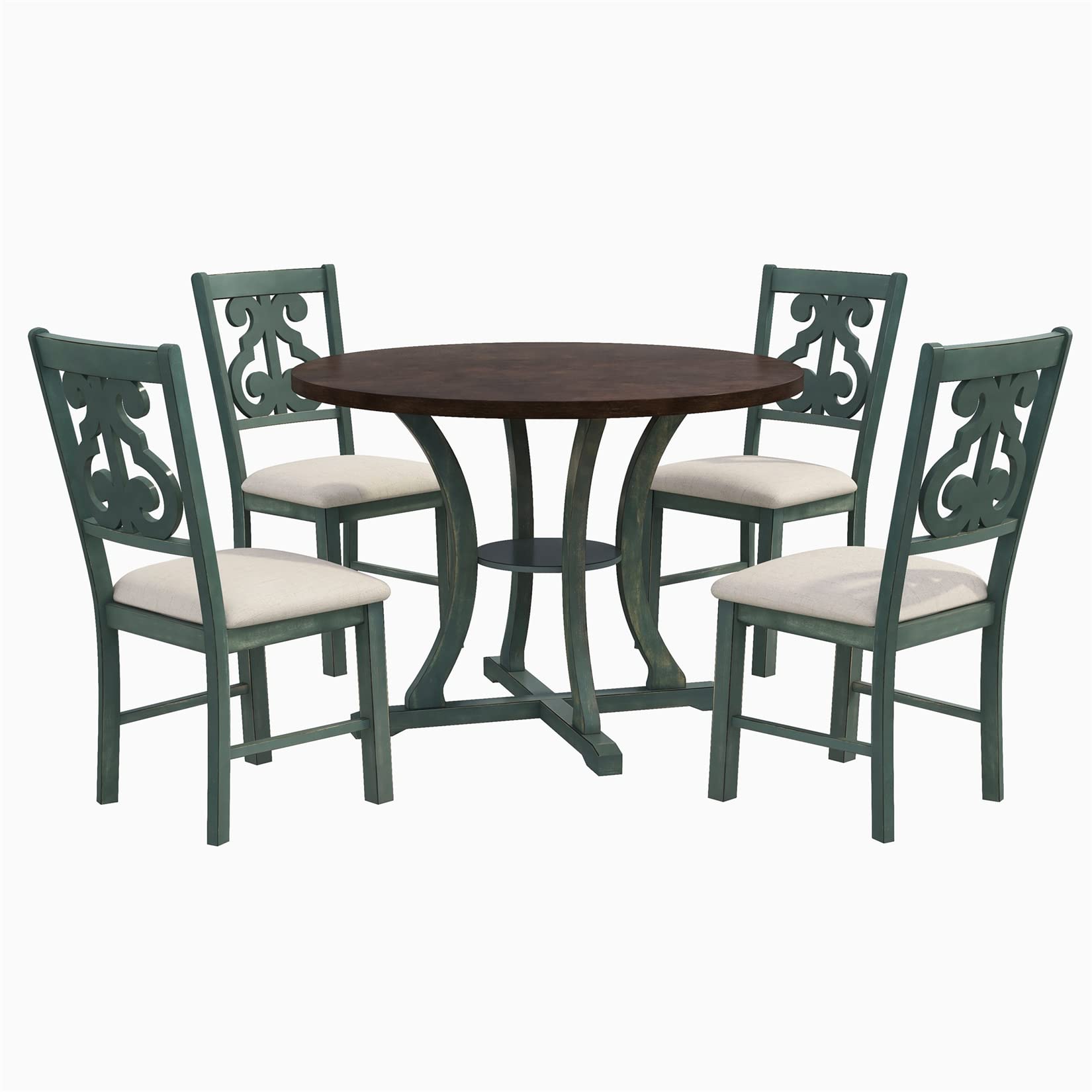 Bellemave 5 Piece Dining Table and Chair Set, Wood Rectangular Table with 4 Linen Fabric Chairs, Wood Kitchen Dining Set for 4 Persons, (Gray & Linen Fabric)