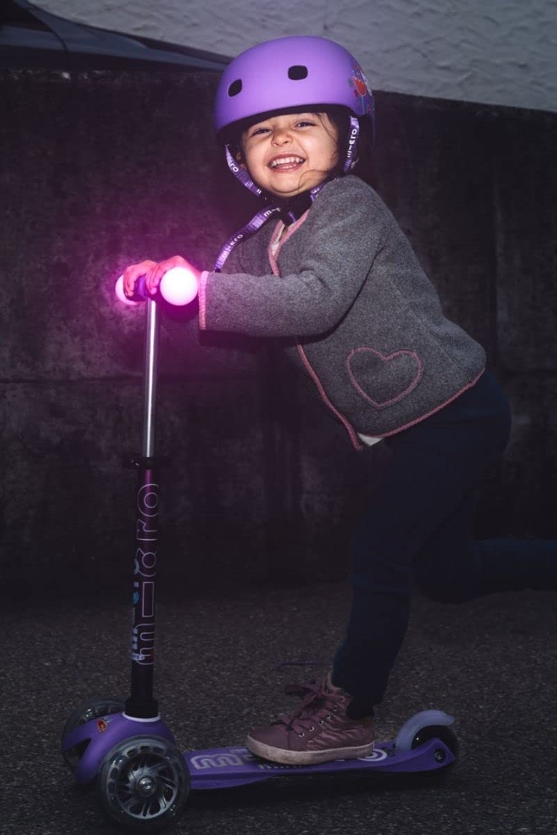 Micro Kickboard - Mini Deluxe Magic with Light-up Handlebars, and LED Light-up Wheels, 3-Wheeled, Lean-to-Steer, Swiss-Designed Micro Scooter for Kids, Ages 2-5 (Purple)