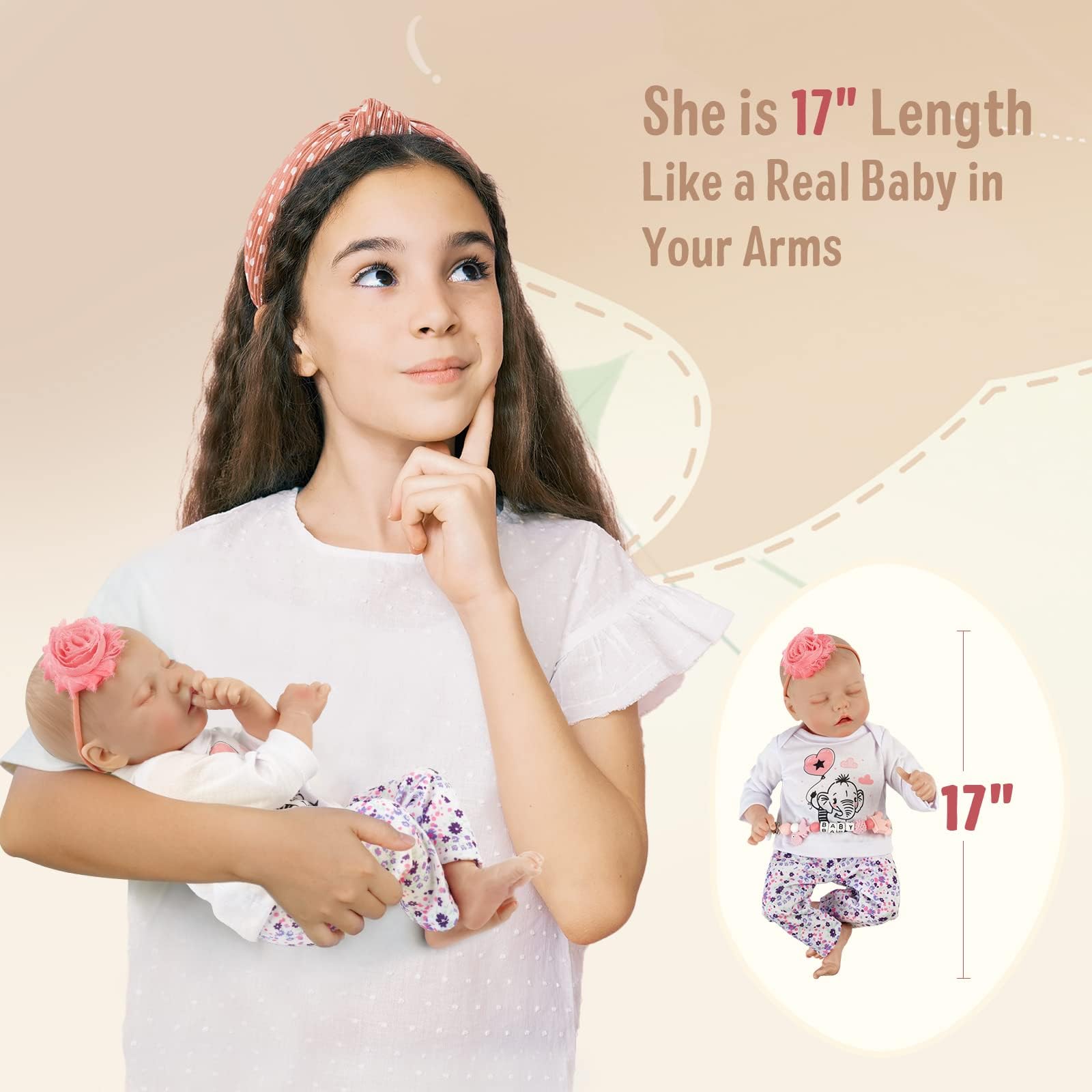 BABESIDE Lifelike Reborn Baby Dolls - 17Inch Soft Realistic-Newborn Baby Dolls with All Accessories Handmade Sleeping Babies Doll for Authentic Experience, for 3+ Years Old Girls