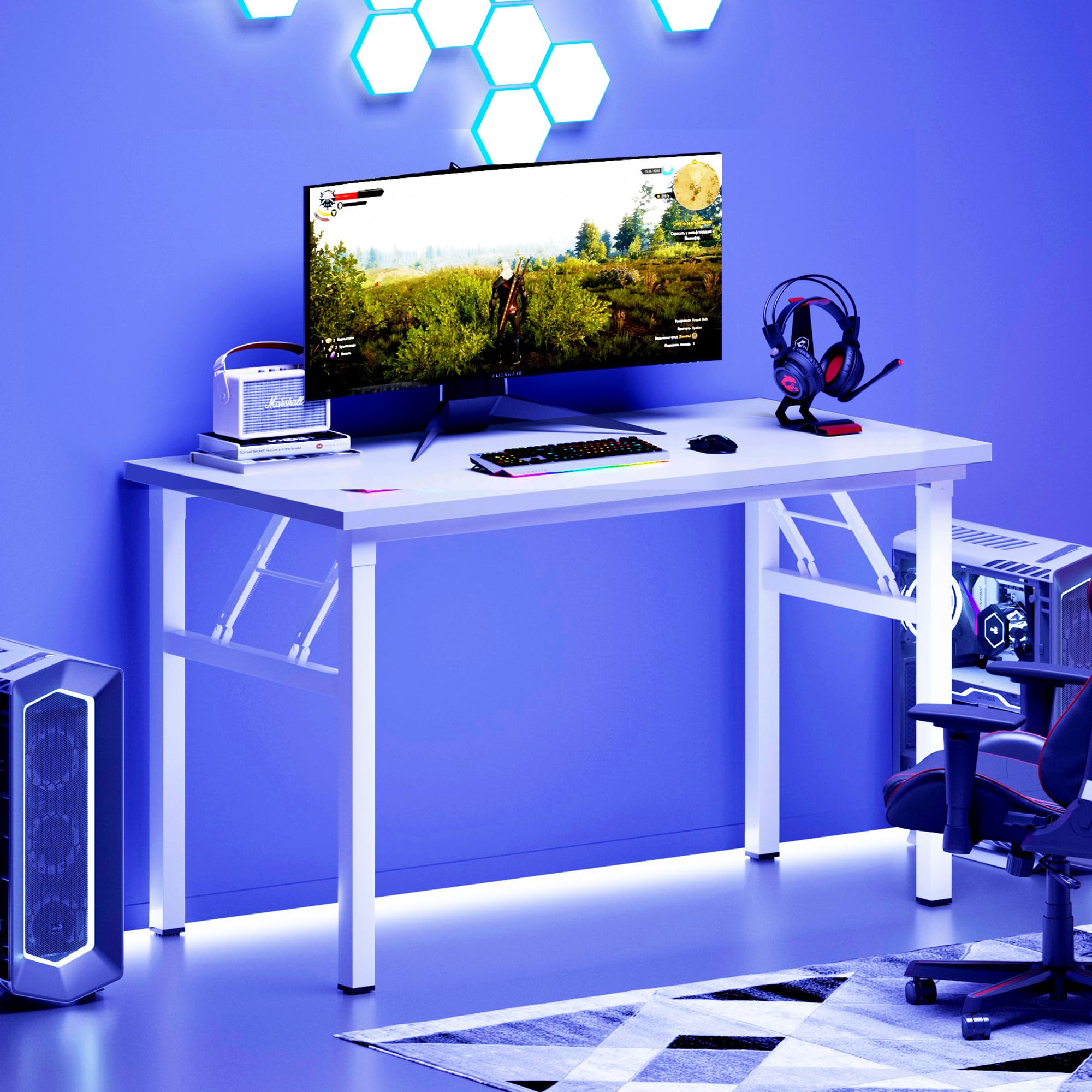 DlandHome Computer Desk Folding Table 39.4 inches Writing Desk for Small Space Folding Desk Laptop Desk No Assembly Required White&White
