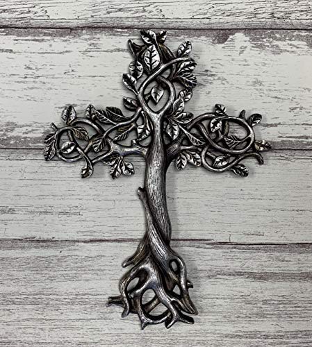 Old River Outdoors Tree of Life Wall Cross 11 1/2" - Decorative Spiritual Art Sculpture Antique Silver Finish