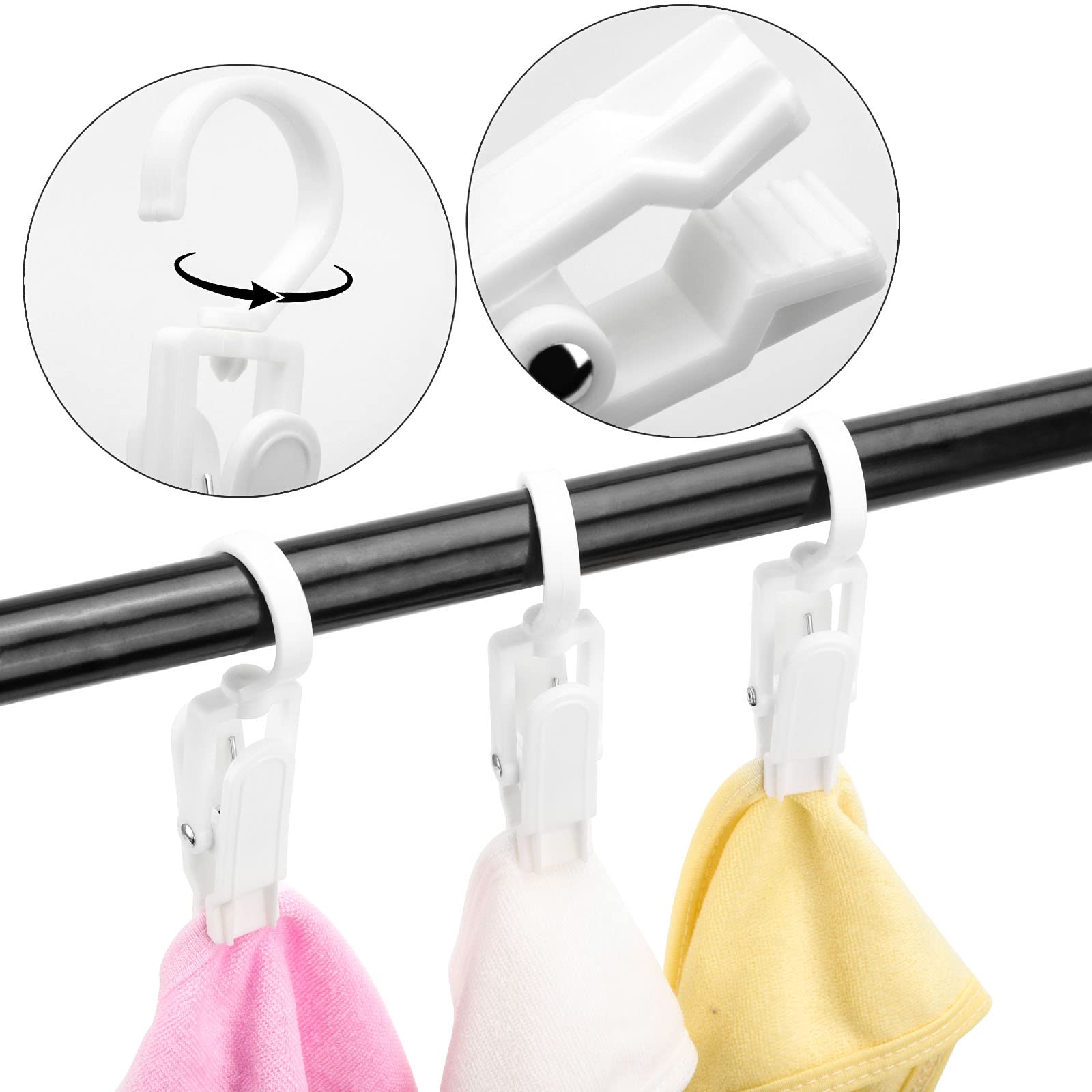 Laundry Hanging Hooks with Clips White Plastic Clothes Pins with Hooks Hanging Clips for Hats,Pants,Towel,Socks,Handbags,Jean Pant (30 Pack)
