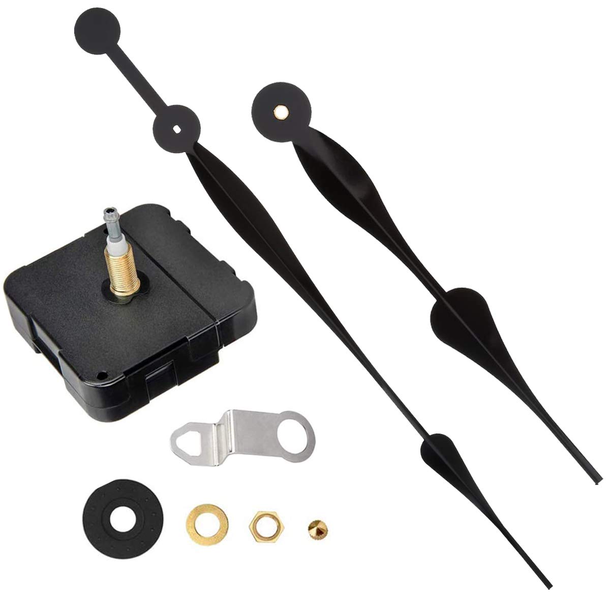 HILLHOME High Torque Long Shaft Hands Quartz DIY Wall Clock Movement Mechanism with 12 Inch Long Spade Hand Battery Operated Repair Parts Replacement, 3/10 in Max Dial Thickness, 9/10 in Total Length