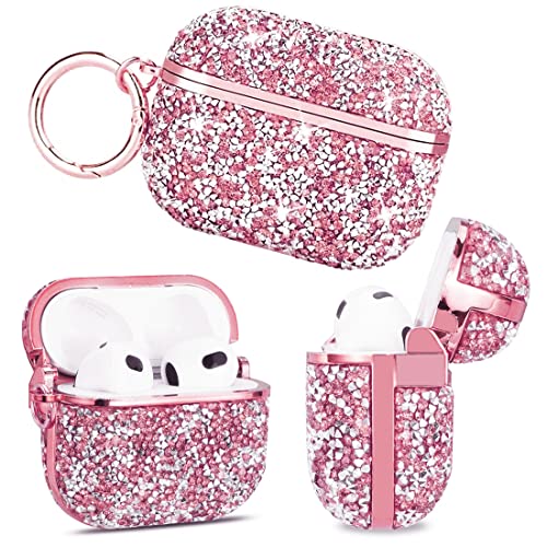 Miitoomo AirPods 3 Case Glitter Sparkling Diamond Case for Apple AirPods 3rd Generation Cute Rhinestone Cover for Girls Portable Keychain (airpods 3, Pink)