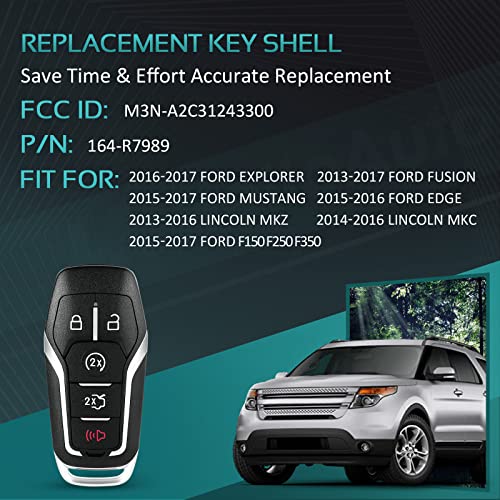 Key Fob Fit for Ford F150 Fusion Mustang Explorer Edge F250 F350 Lincoln MKZ MKC Replacement Keyless Entry Remote Control Smart Key Fob Shell Case with 5 Buttons