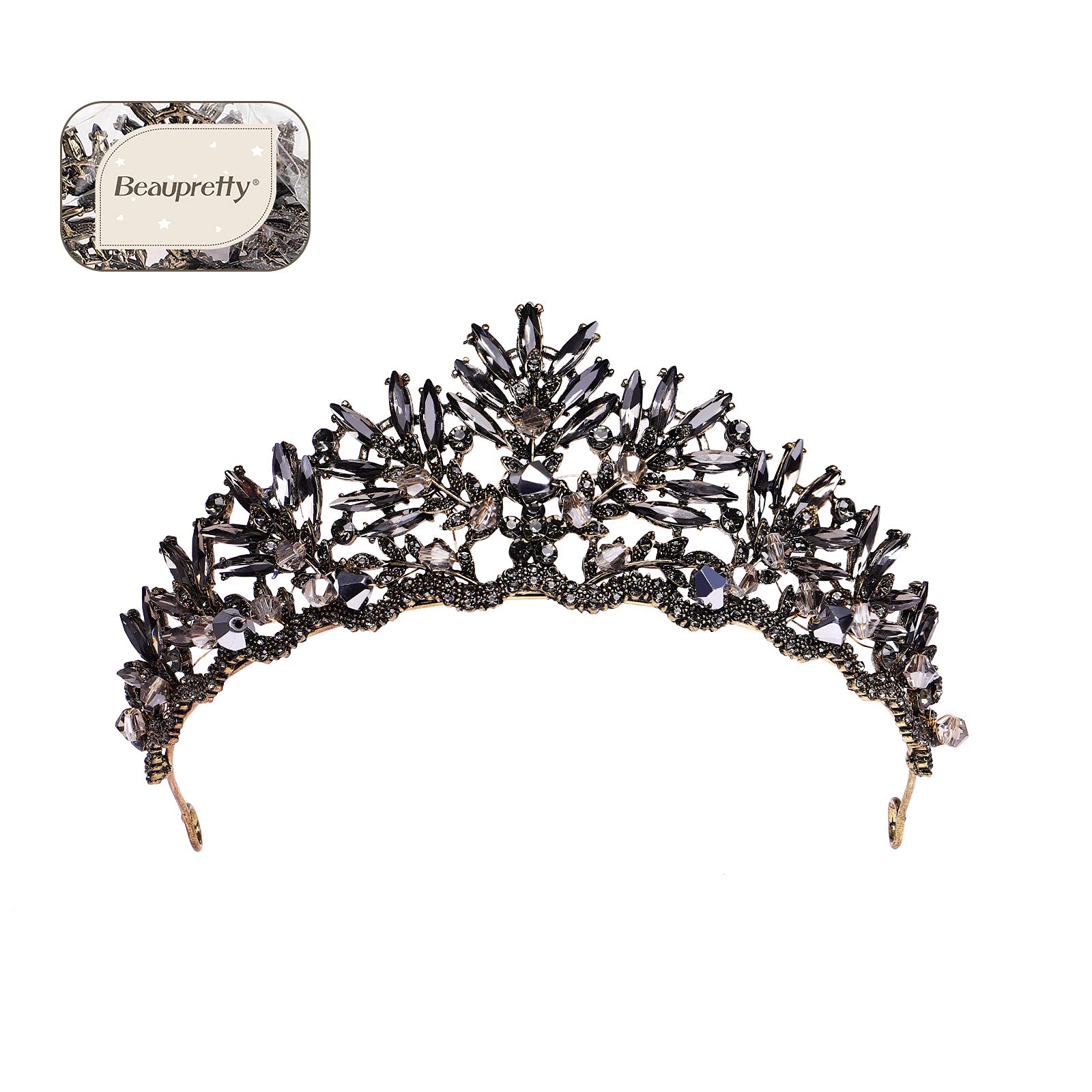Beaupretty Baroque Queen Crown Crystal Wedding Crown for Women Gothic Baroque Crown Vintage Headband Luxury Headpiece for Wedding Prom Halloween Costume(Black)