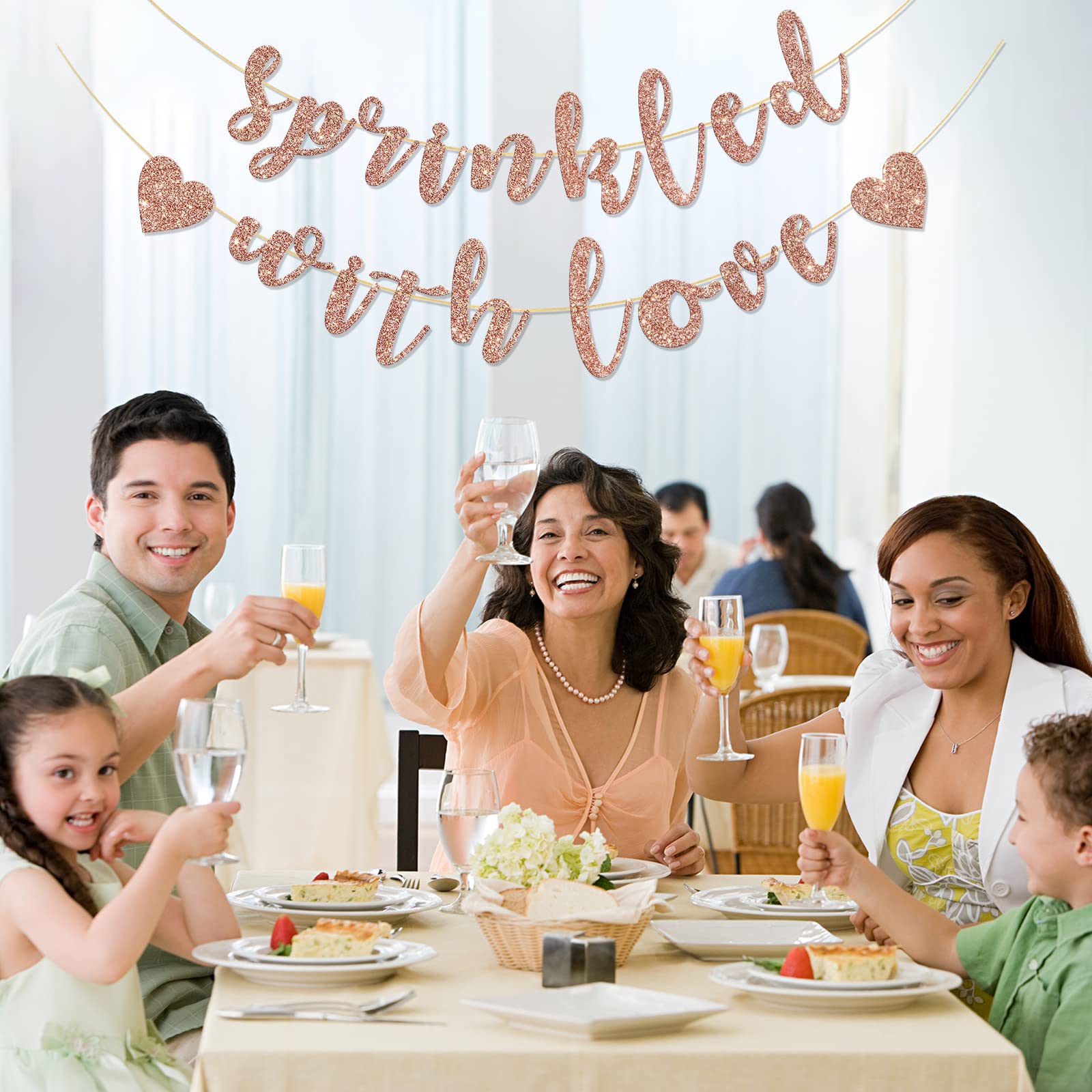 Halodete Sprinkled with Love Banner, Baby Shower Banner, Bridal Shower, Wedding Party Garland Bunting Decorations - Rose Gold Glitter