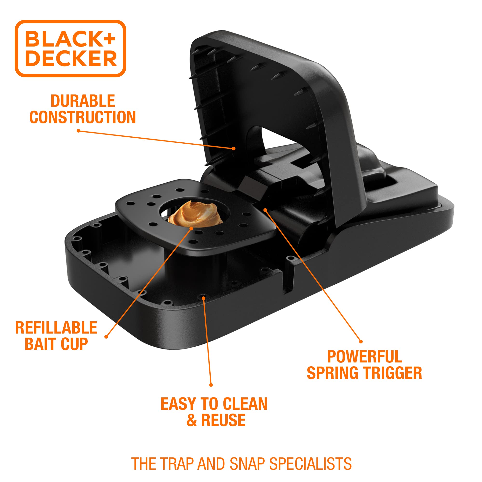BLACK+DECKER Rat Traps Indoor & Rat Trap Outdoor- Mouse Traps Indoor for Home Instantly Kill Chipmunk & Squirrel Trap- Touch Free & Reusable Rodent Snap Trap, 4 Pack Pest Control