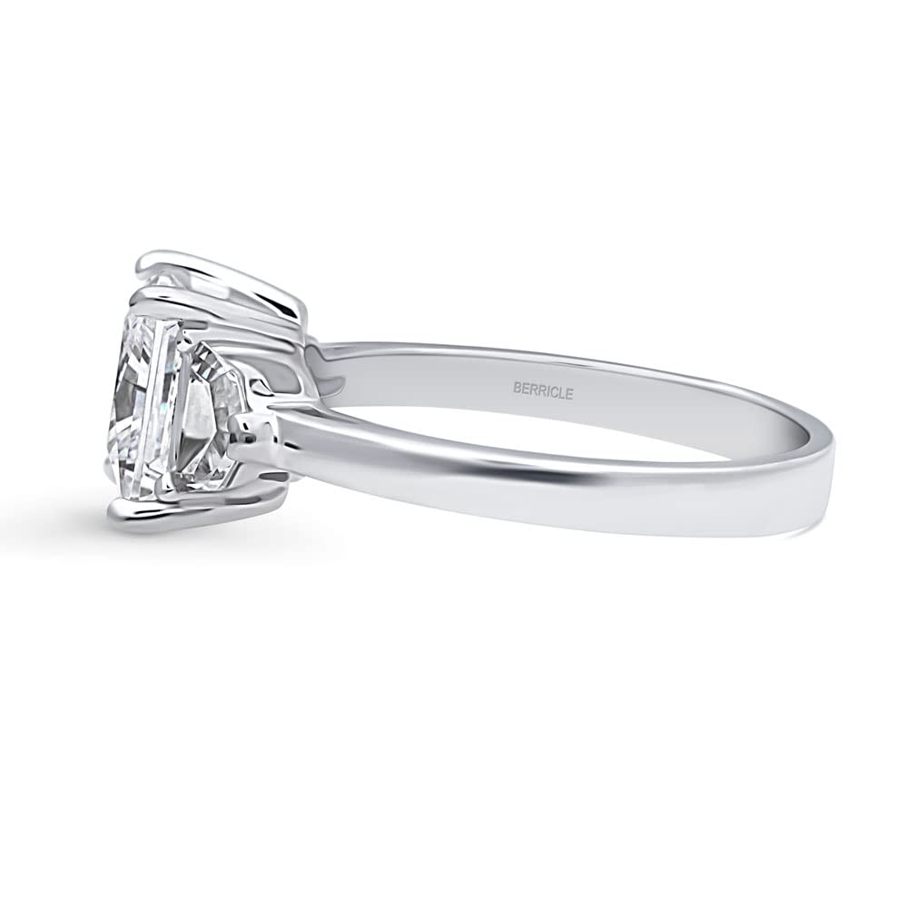 BERRICLE Sterling Silver 3-Stone Wedding Engagement Rings Princess Cut Cubic Zirconia CZ Ring for Women, Rhodium Plated Size 5