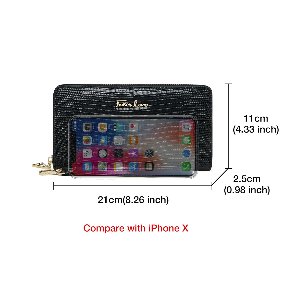 Leather Wallets for Women, Split Cowhide Crocodile Skin Pattern Gift Box Packaging Ladies Fashion Clutch Purses with Wristlet Womens Zipper Long Wallets Women's Credit Card Holders (Black)