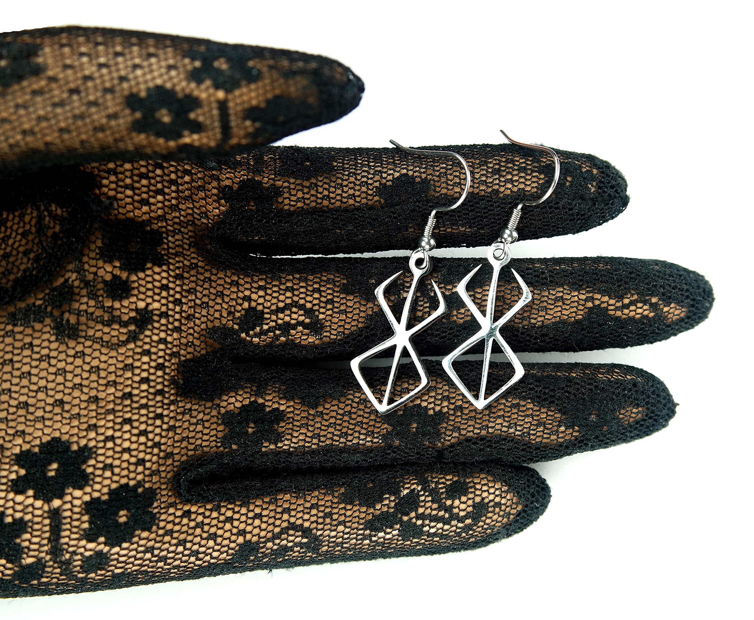 Berserker Earrings & Black Drawstring Bag, Hypo Allergenic Stainless Steel, Berserk Guts Bran Sacrifice, Silver