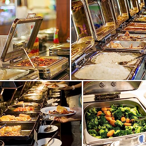 Electric Chafing Dish, Food Warmer for Buffet, Party Warming Trays with Viewing Glass Cover, Easy Clean Stainless Steel - Temperature Control(Size:3 grids)